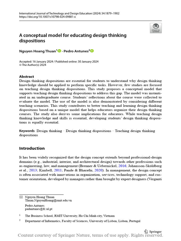 A Conceptual Model For Educating Design Thinking D | PDF | Design ...
