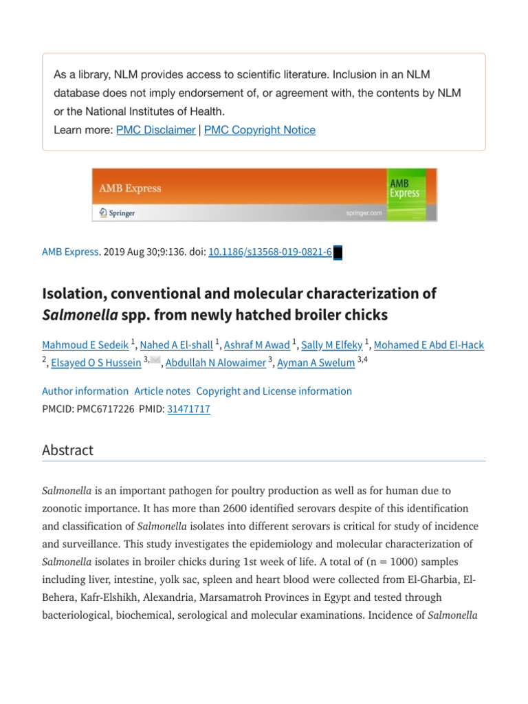 Isolation, Conventional and Molecular Characterization of Salmonella ...