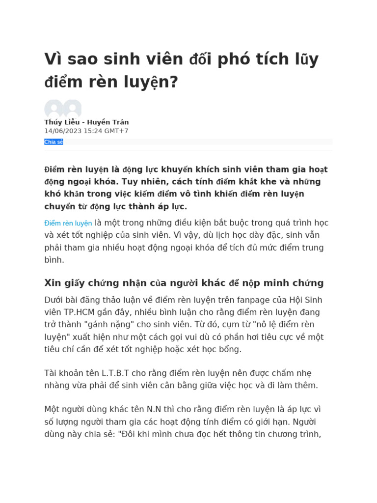 Vì Sao Sinh Viên I Phó Tích L y I M Rèn Luy N? | PDF