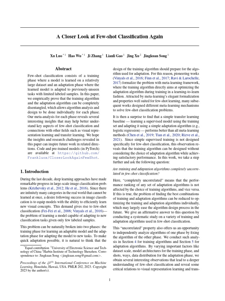 A Closer Look at Few-Shot Classification Again | PDF | Statistical Classification | Algorithms