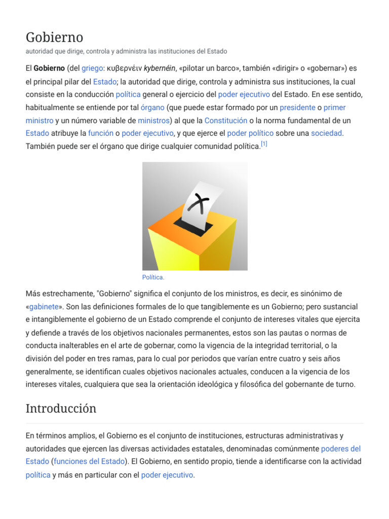 Gobierno - Wikipedia, La Enciclopedia Libre | PDF | Gobierno | Estado ...
