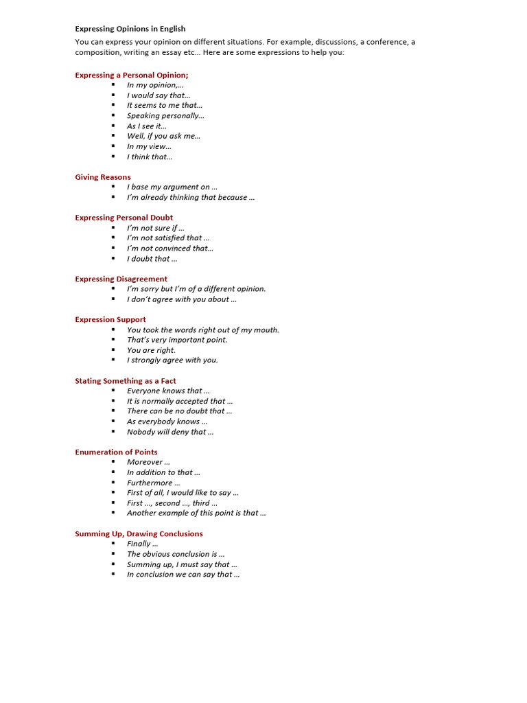 Expressing Opinions in English | PDF