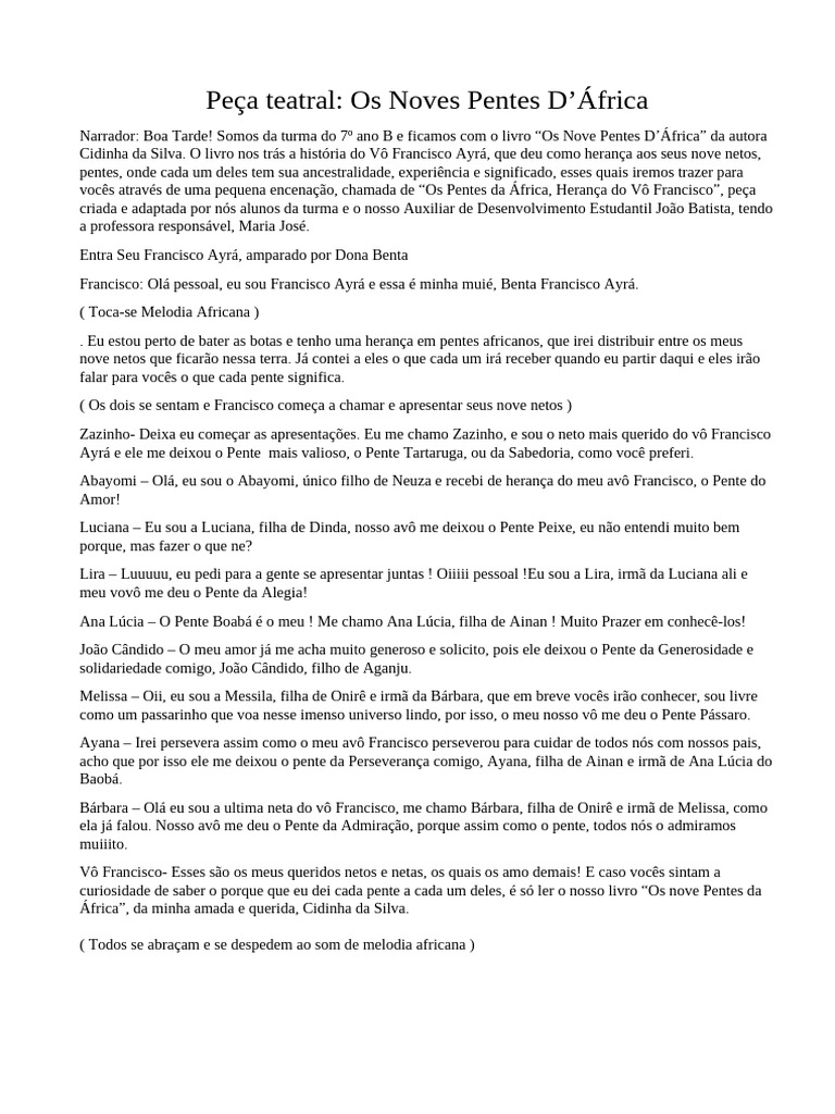 Peça Teatral Os Nove Pentes Da Africa | PDF