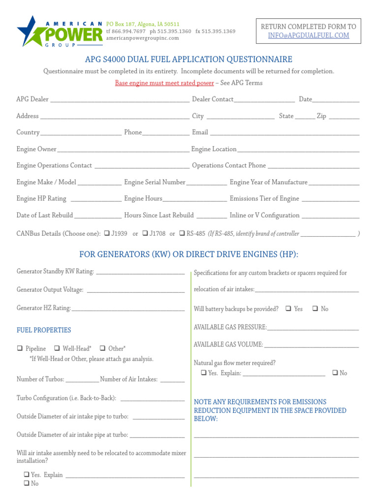 Stationary Questionnaire 042423 | PDF | Engines | Electric Generator