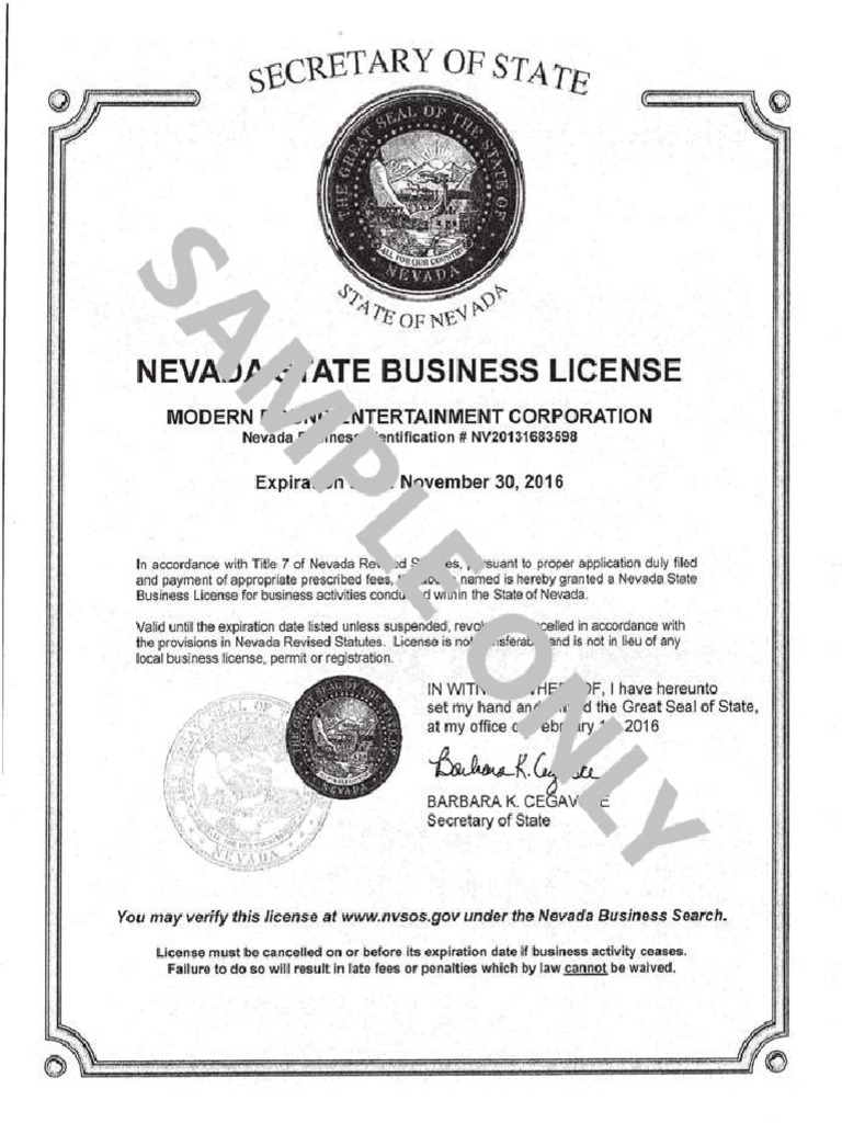CCPR Sample StateofNV Business License | PDF