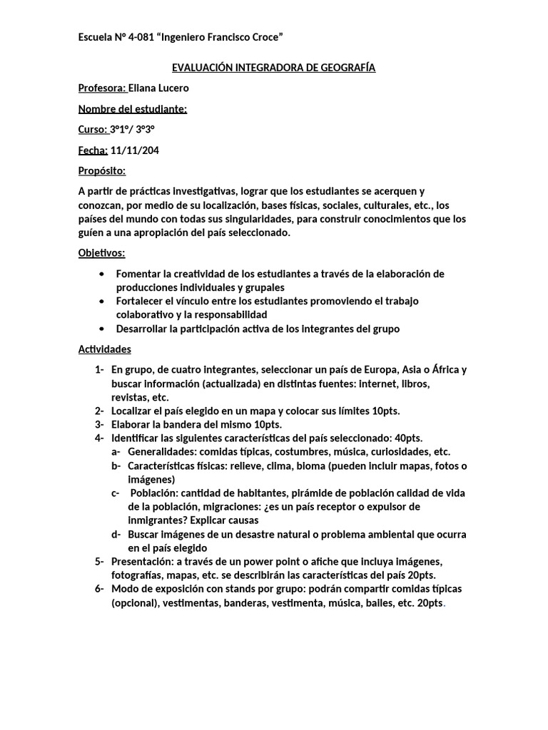 Evaluación Integradora 3° Año | PDF