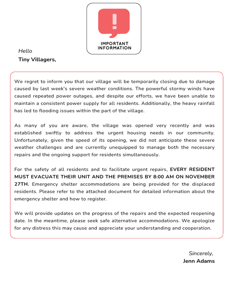 Temp-Closure-Notice For Tenants | PDF