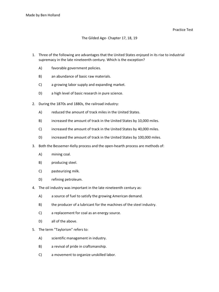 Gilded Age Test | Download Free PDF | People's Party (United States ...