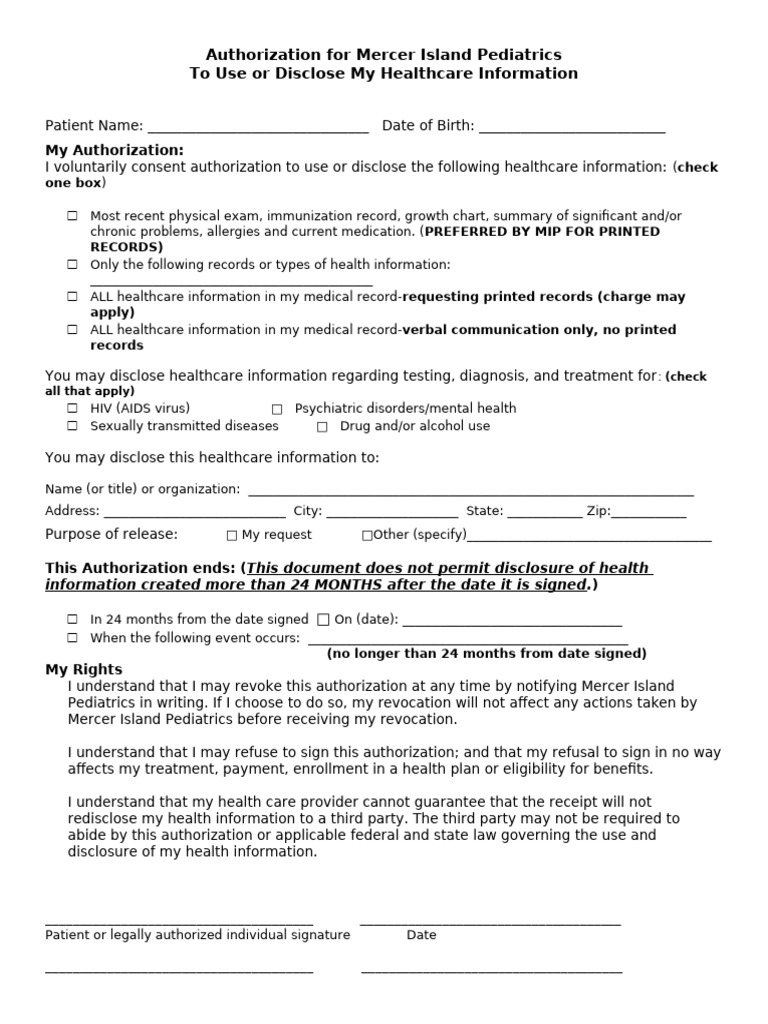 Authorization For PHI Disclosure | PDF | Health Care | Pediatrics
