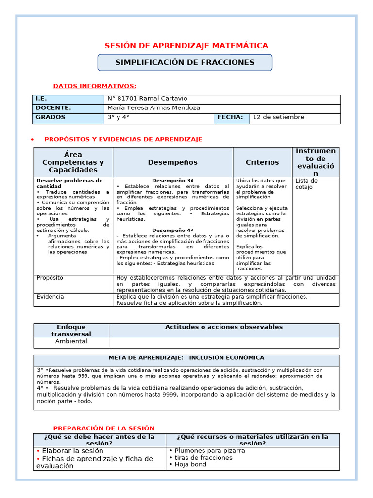 IV SES.MATE JUEV 12 SIMPLIFCACIÓN DE FRACCIONES | PDF | Aprendizaje ... IV SES.MATE JUEV 12 SIMPLIFCACIÓN DE FRACCIONES | PDF | Aprendizaje ...