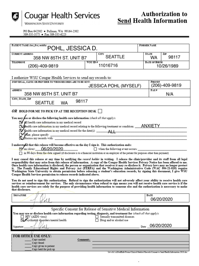 Authorization Send Health Info | PDF | Medical Record | Hiv/Aids