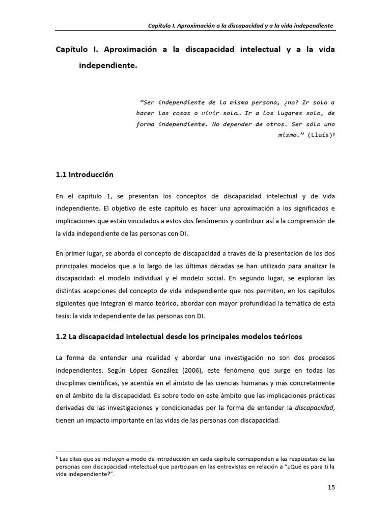 Capítulo I. Aproximación A La Discapacidad Intelectual y A La Vida Independiente | PDF ...