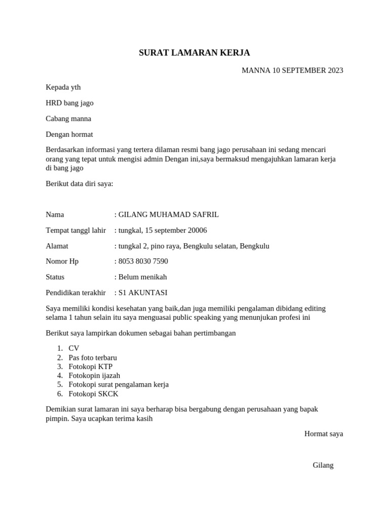 Surat Lamaran Kerja | PDF