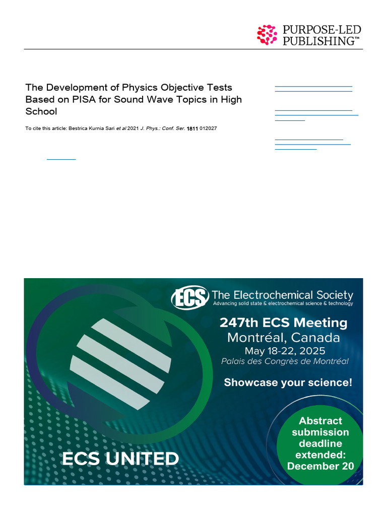 PISA-Based Physics Tests for Sound Waves | PDF | Programme For ...