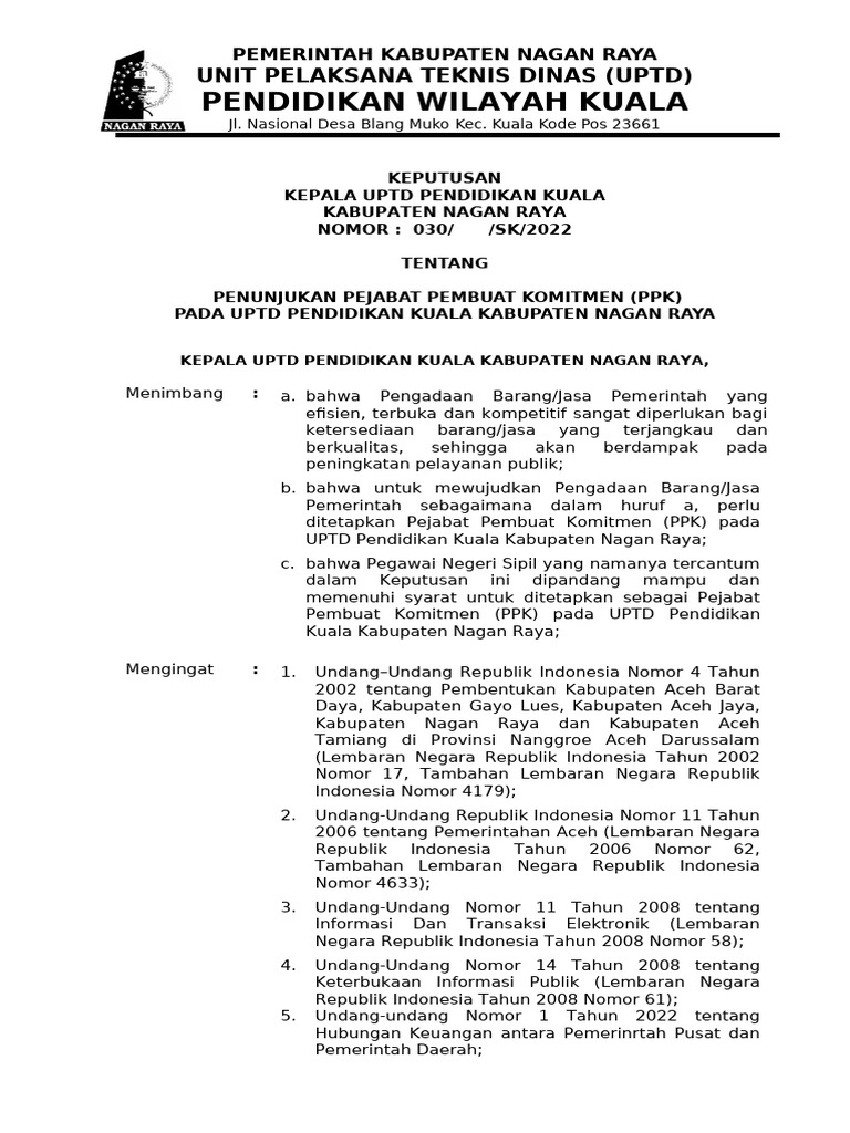 Draft Sk Ppk Dan Pptk 2022 | PDF