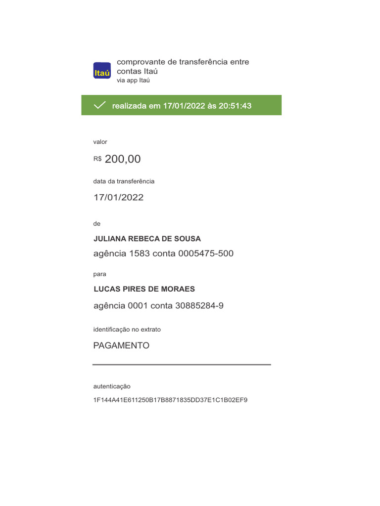 Comprovante de Transferencia ITAU | PDF
