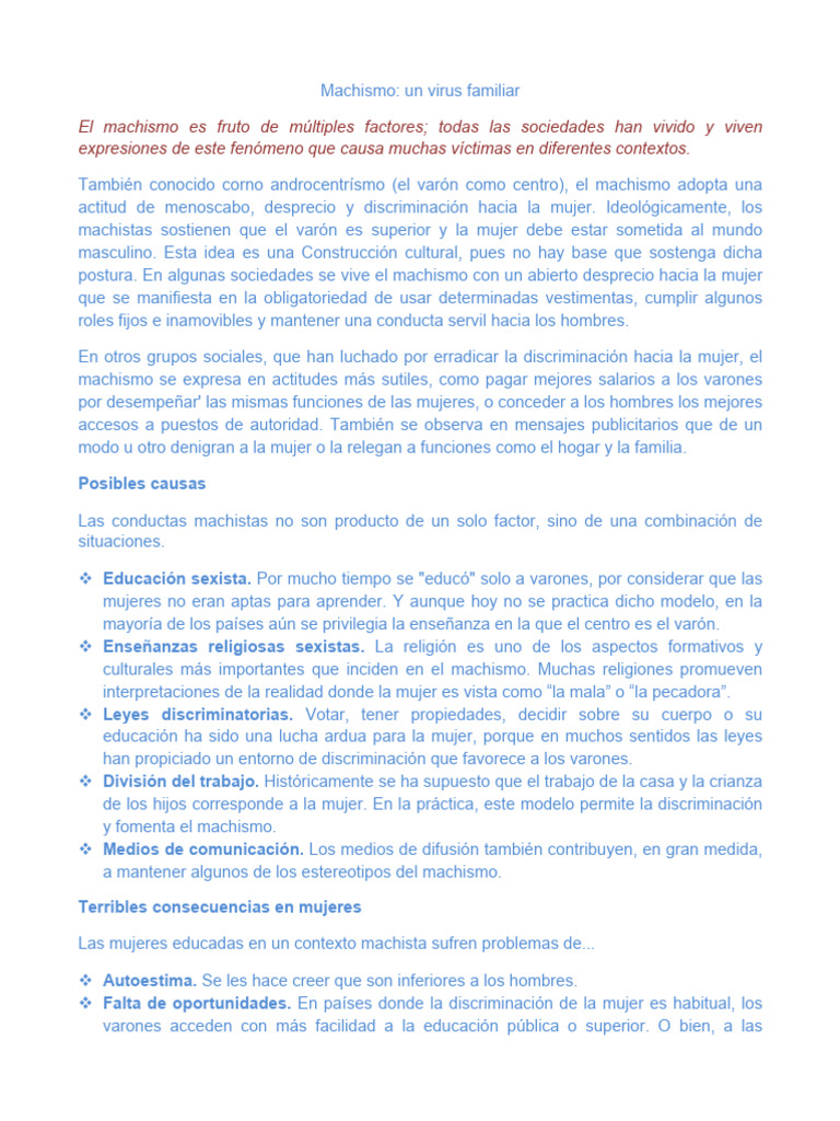 Machismo 1 | PDF | Machismo | Mujer