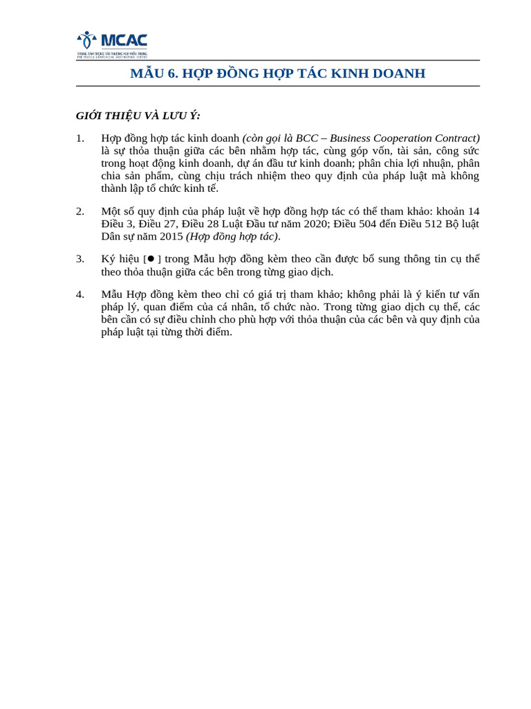 6 - Hop Dong Hop Tac Kinh Doanh - BCC | PDF