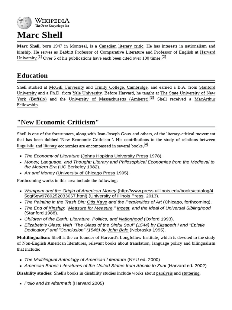 Marc_Shell | PDF | Liberal Arts Education