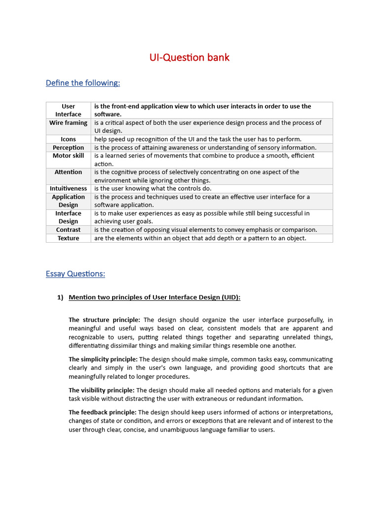 UI Question Bank (Final) | PDF | User Interface | Graphical User Interfaces