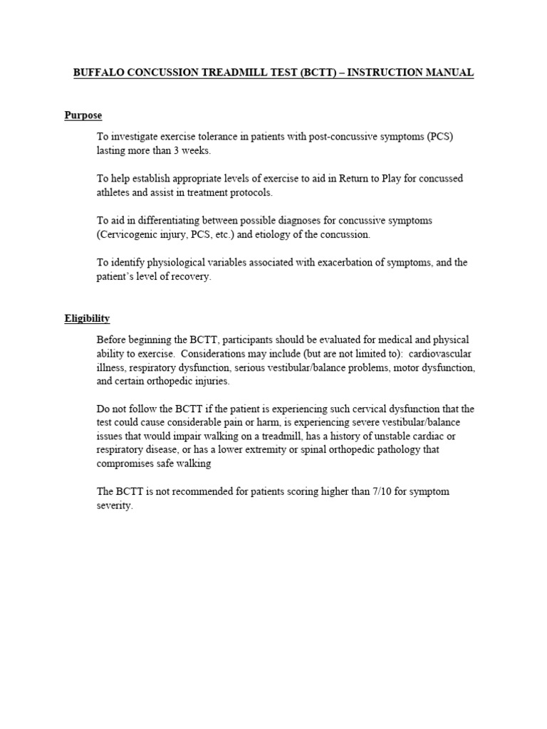 Buffalo Concussion Treadmill Test Guide | PDF | Concussion | Heart Rate