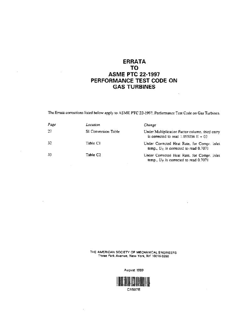 ASME PTC 22 - 1997 - Performance Test Code On Gas Turbines | PDF ...