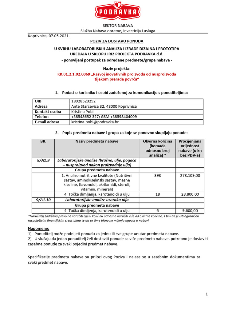 Ponovljeni Poziv Za Dostavu Ponuda | PDF