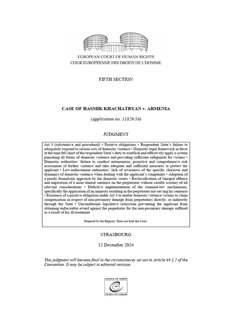 CASE OF HASMIK KHACHATRYAN v. ARMENIA | PDF | Defamation | Crimes