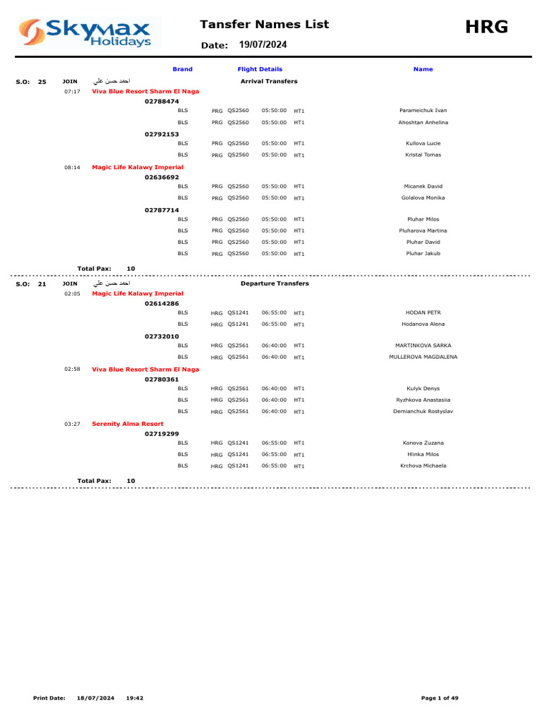 Arr & Dep Names 19.07.2024 | PDF