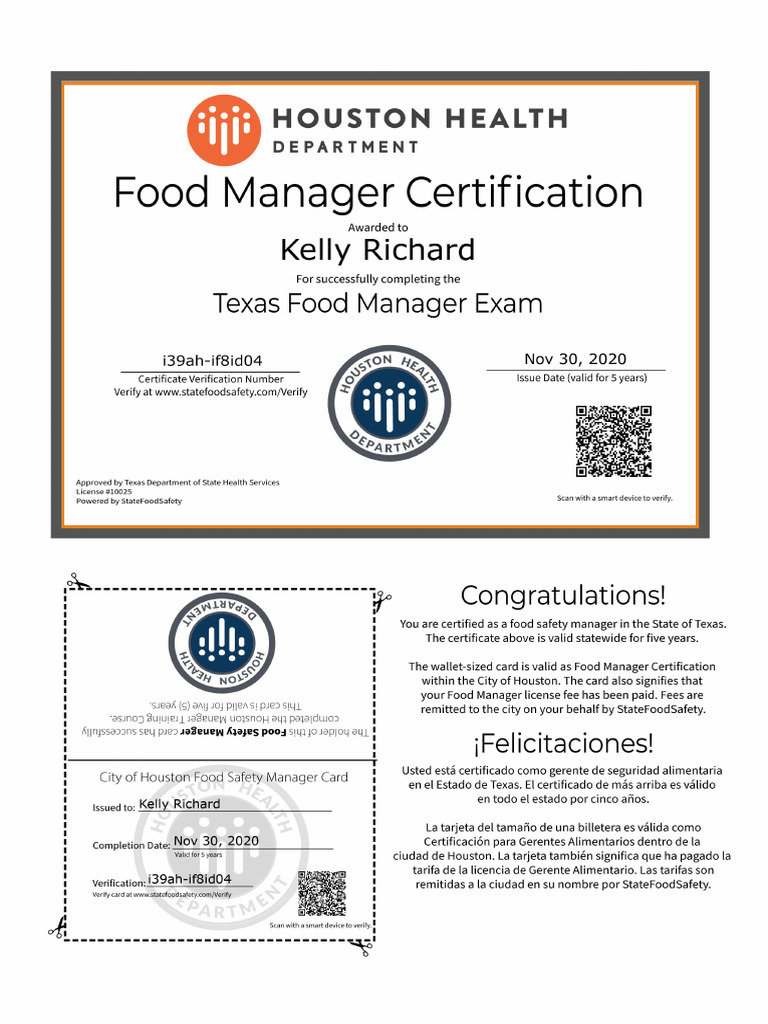 Food Safety Manager Certificate of Completion | PDF