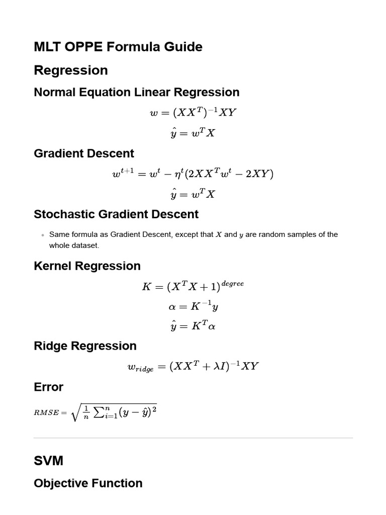 MLT OPPE Formula Guide | PDF | Support Vector Machine | Algorithms And ...