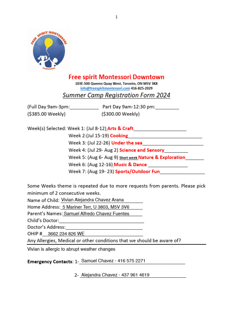 Summer Camp Registration Form2024 | PDF
