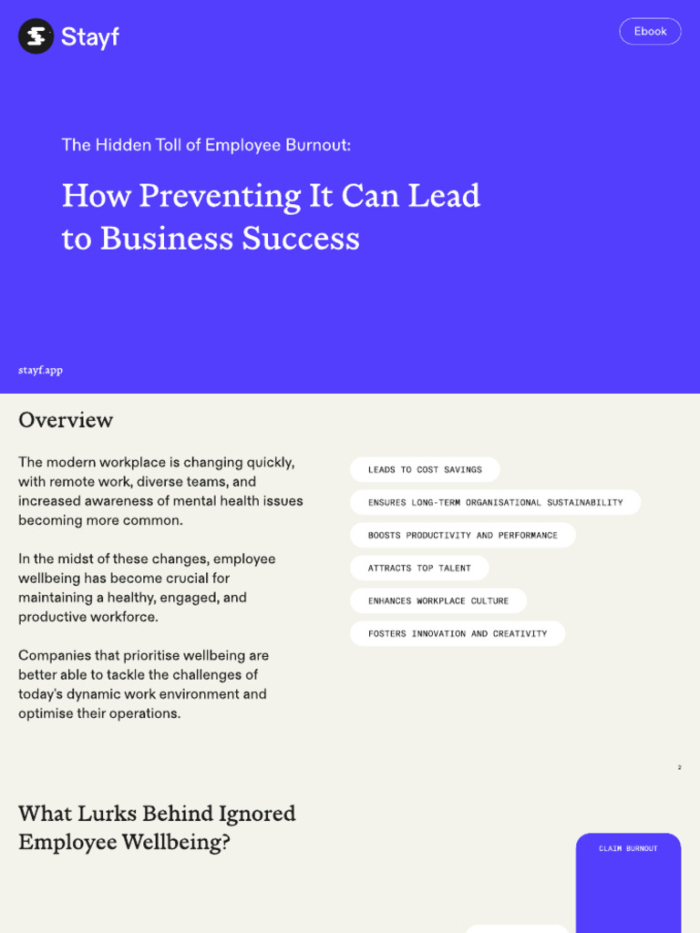 Ebook Burnout Stayf Wellbeing | PDF | Occupational Burnout | Mental Health
