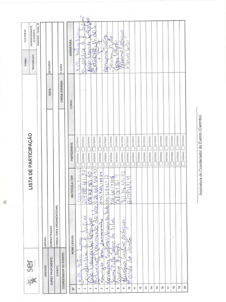 Lista de Participação Consultoria Organizacional | PDF