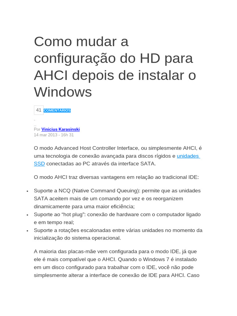 Mudar HD para AHCI no Windows | PDF | Registro do Windows | BIOS