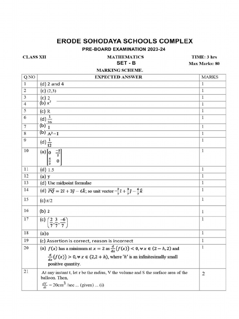 XII - Erode Sahodhya Marking Scheme MATHS Set B MS | PDF