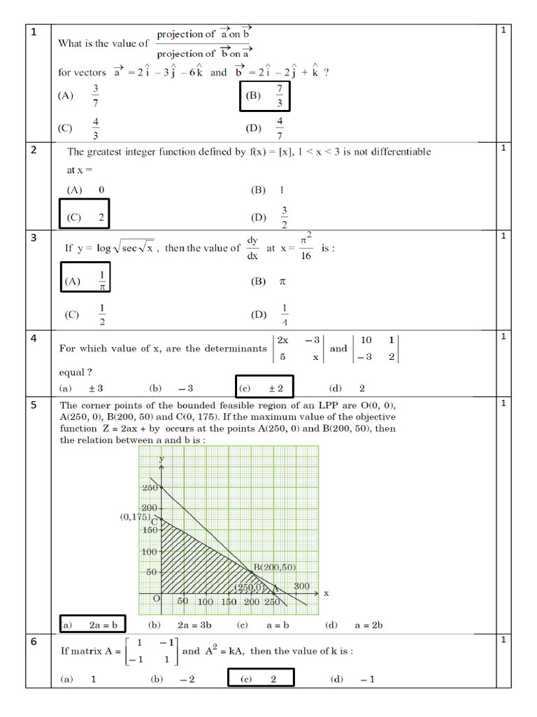 Mathematics Answer Key - Set 1 | PDF