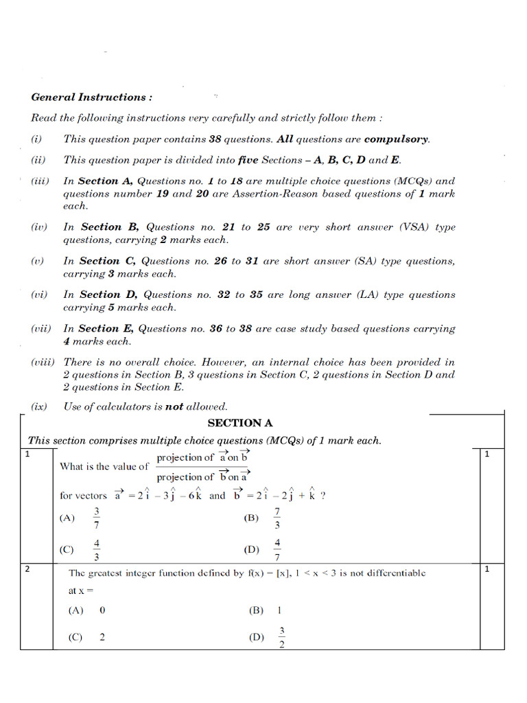Mathematics QP - Set 1 | PDF