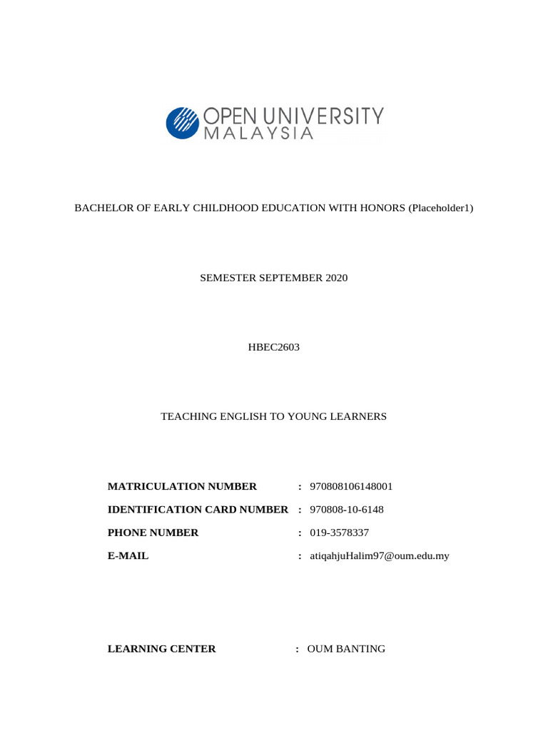 ASSIGNMENT HBEC2603 NUR ATIQAH HALIM copy | PDF | Teachers | Learning