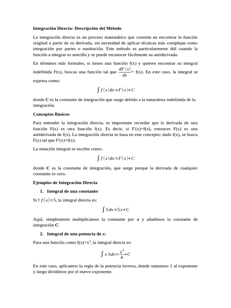 Integración Directa | PDF | Integral | Derivado