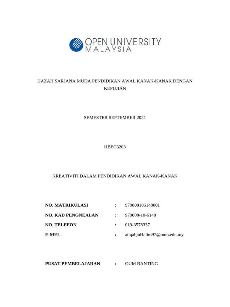 HBEC3403 (KREATIVITI) NUR ATIQAH HALIM | PDF