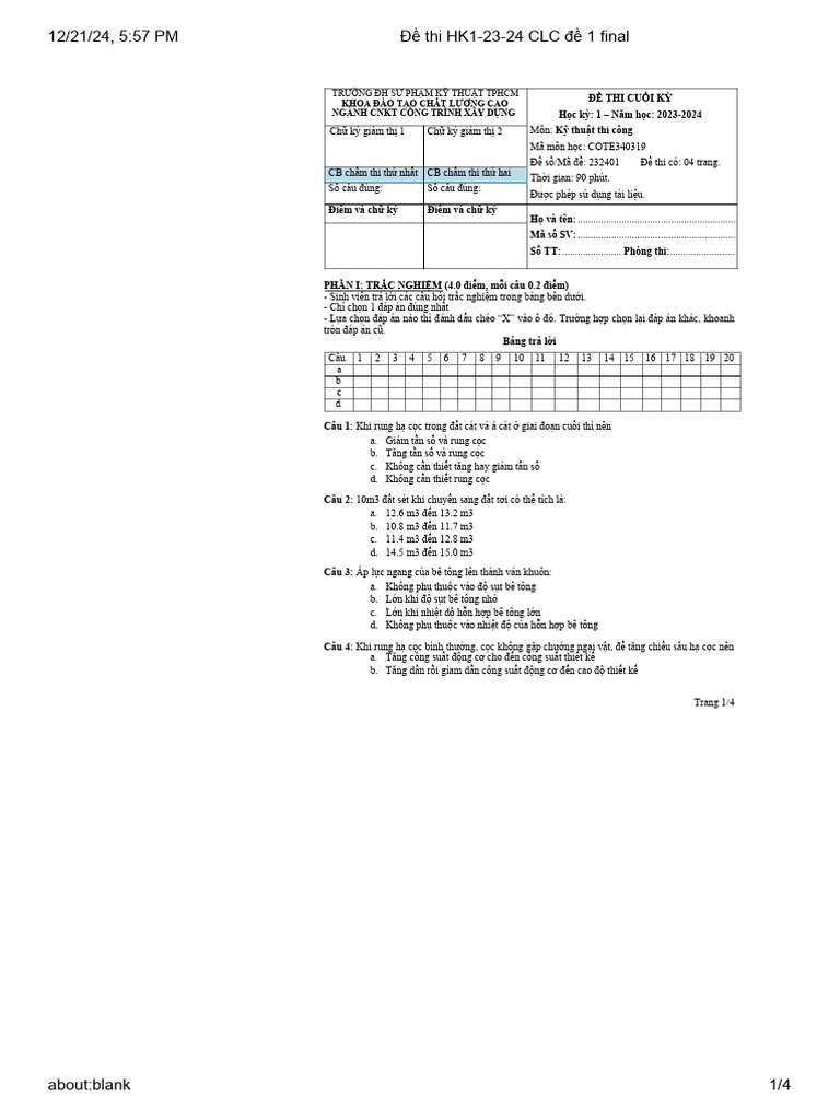 Đề thi HK1-23-24 CLC đề 1 final | PDF