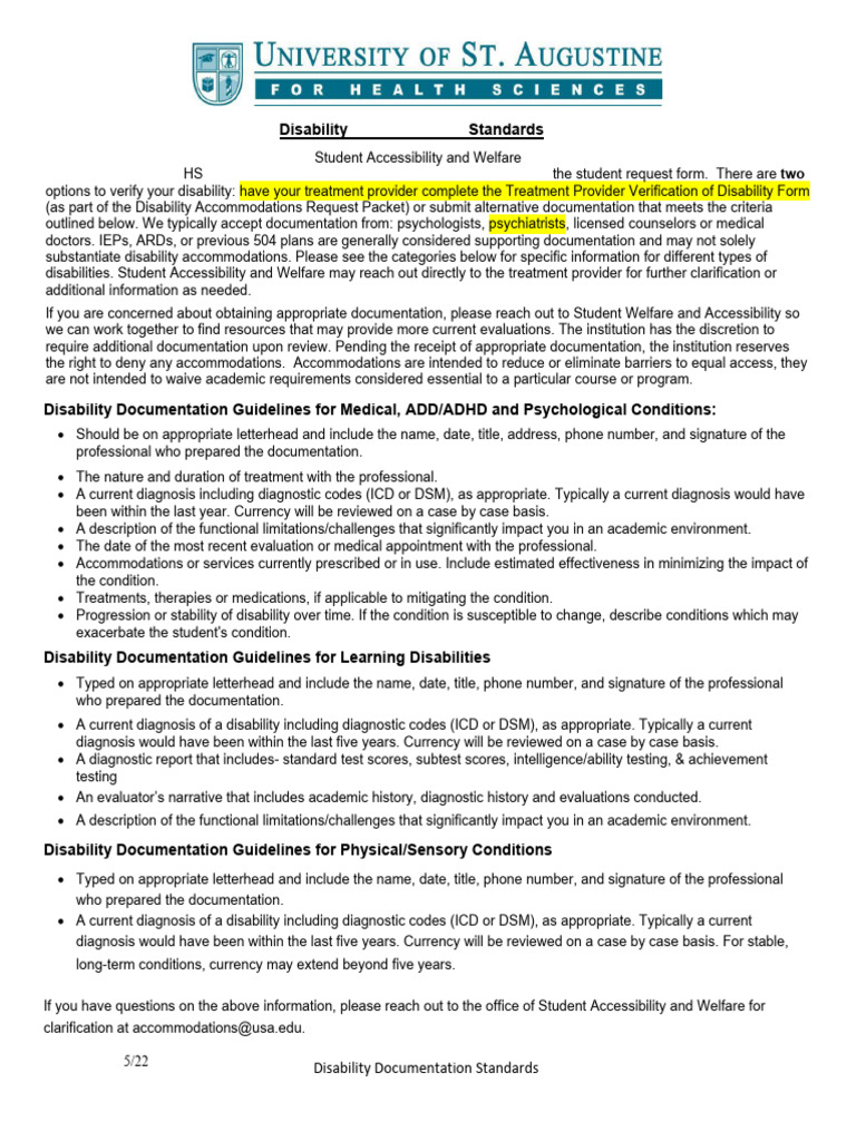 Disability Documentation Standards USAHS | PDF | Medical Diagnosis ...