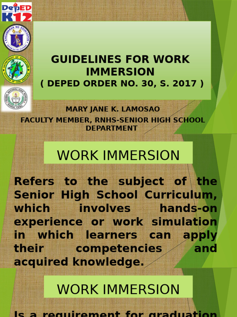 Work Immersion Week 1 | PDF | Learning