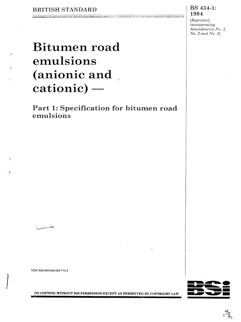 BS 434-1 Bitumen Road Emulsions (Anionic & Cationic) Part1 | PDF