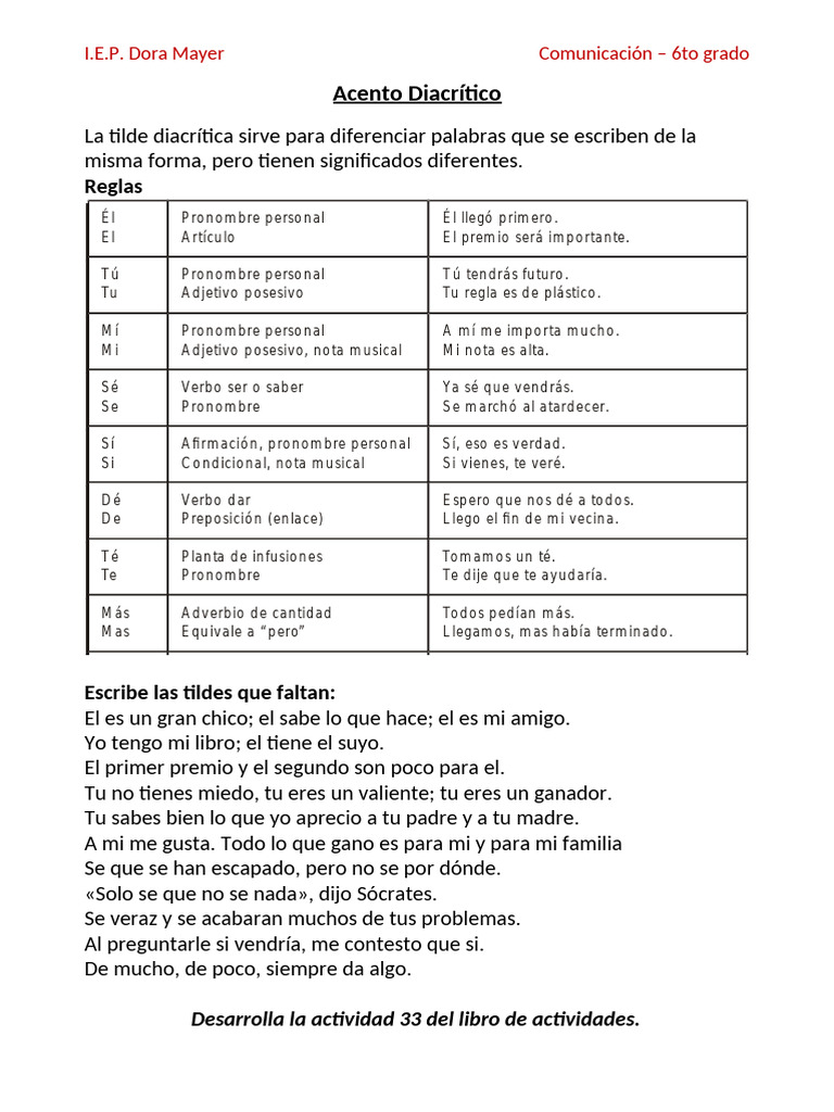 Acento Diacrítico 6TO | PDF