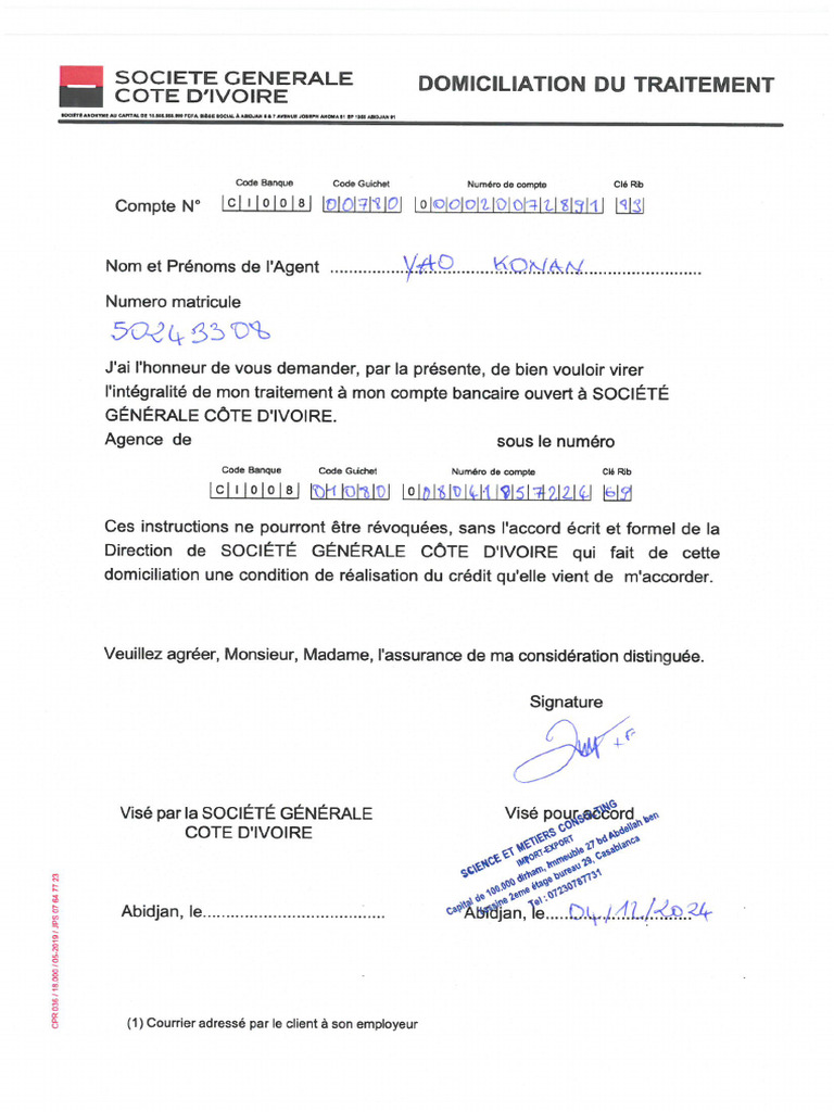 Contrat de domiciliation banque | PDF