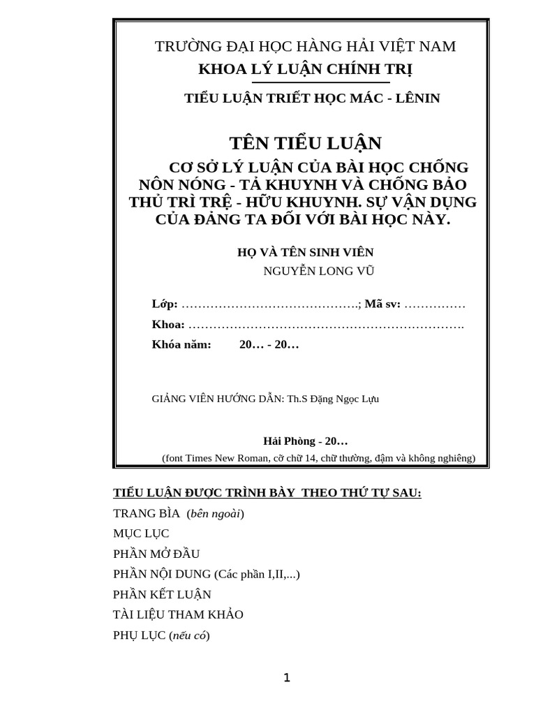 - HD Tieu luan TIÊN TIẾN TRIẾT HỌC | PDF