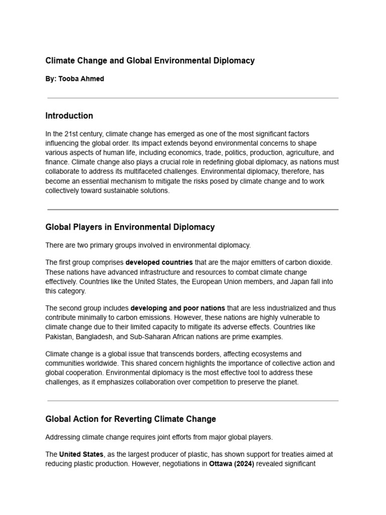Climate Change and Global Environmental Diplomacy | PDF | Climate ...