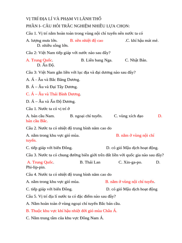 Vị Trí Địa Lí Và Phạm Vi Lãnh Thổ | PDF